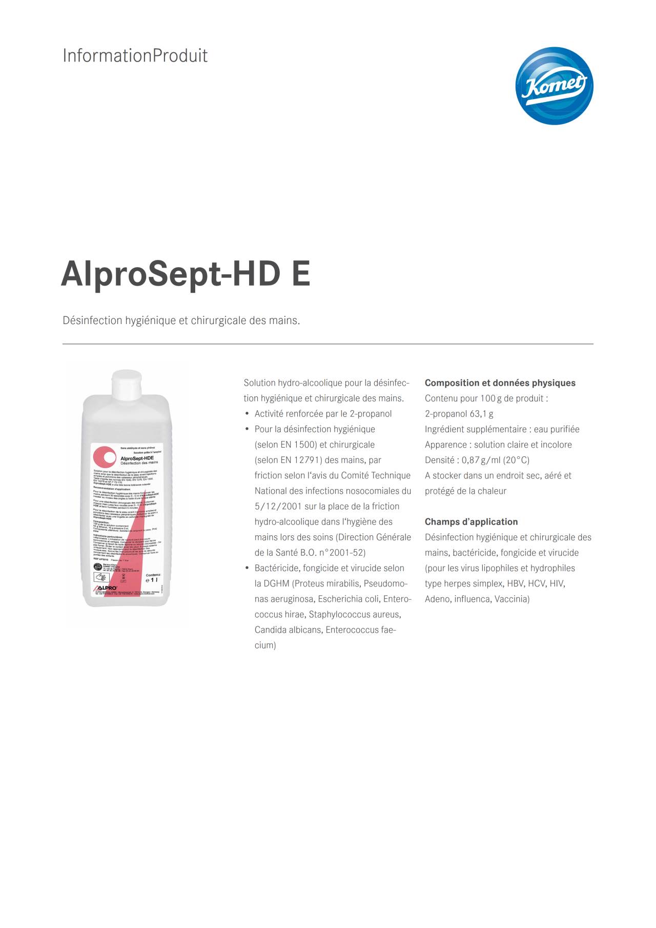 Information Produit | AlproSept-HD E – Komet Dental