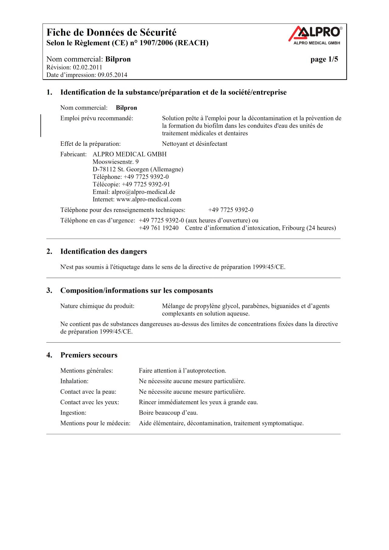 Fiche de données de sécurité | Bilpron – Komet Dental