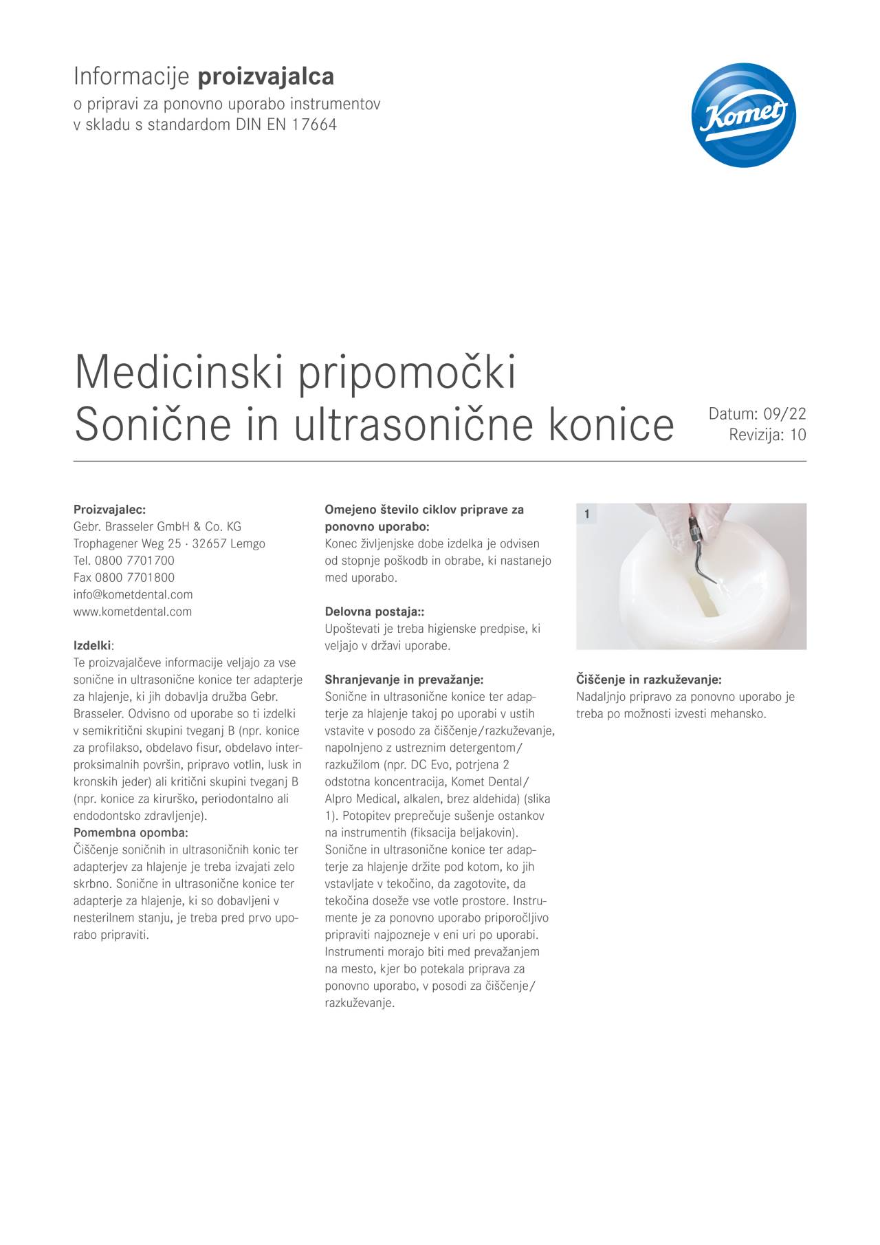 SL Manufacturer’s Information | Sonic and ultrasonic tips – Komet Dental